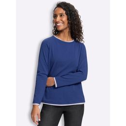 Heine Damen Rundhalsshirt, Blau, Gr. 48, Langarm-Shirts, Material: Baumwolle