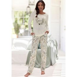 Lascana Damen Pyjama, Natur, Gr. 32/34, Pyjamas, Material: Baumwolle