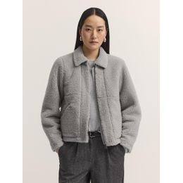 Bugatti Damen Kurzjacke "Regular Fit", grau, Gr. 44, unifarben, 100% Polyester, Jacken, Regular Fit Fake Fur Umlegekragen