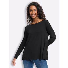 Heine Damen Rundhalsshirt, Schwarz, Gr. 48, Langarm-Shirts, Material: Viskose