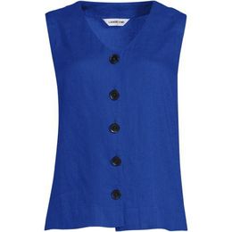 LANDS' END Premium Reinleinen-Top mit Kn&ouml;pfen f&uuml;r Damen, Damen, size: regular, Blau, Leinen, by Lands' End