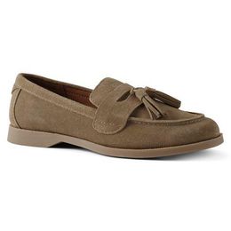 LANDS' END Veloursleder-Loafer mit Tasseln, Damen, size: regular, Beige, Rauleder, by Lands' End