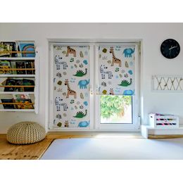 Seitenzugrollo K-home, B:45cm H:200cmwei&szlig;, wei&szlig;, Polyester, Rollos, "Seitenzugrollo Thermo Klemmfix-Rollo mit Motiv Zoo", Kinderrollo