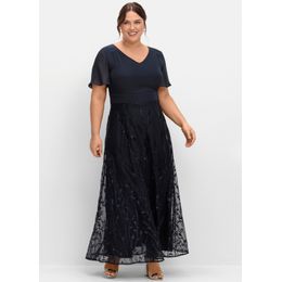 sheego Damen Abendkleid, Blau, Gr. 44, Maxikleider, Material: Polyester. Spitze: Polyester