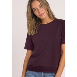 Street One Damen T-Shirt, lila, Gr. 38, unifarben, Web, 97% Baumwolle, 3% Elasthan, Shirts, mit Rundhalsausschnitt