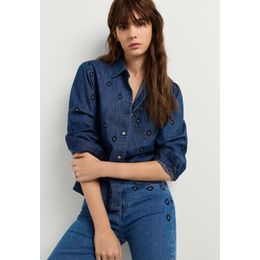 Pepe Jeans Damen T-Shirt "denim shirt MACIE LS ANIMATED", blau, Gr. M, 100% Baumwolle, Shirts