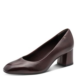 Tamaris Damen Pumps, Gr. 39dunkelbraun, Leder, clean, gepflegt, leicht gl&auml;nzend, festlich, Schuhe, Blockabsatz, Abendschuh, Businesschuh in modischer