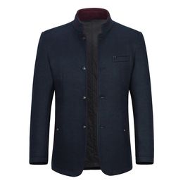 Allthemen Herren Kurzmantel Slim Fit mit Stehkragen Business Casual Wollmantel Blau