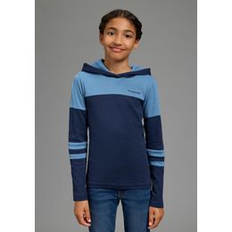 Kangaroos M&auml;dchen Langarmshirt "Kangaroos Kapuzenshirt in colorblocking Design"marine, Gr. 128, Rippware, Obermaterial: 100% Baumwolle, Shirts,