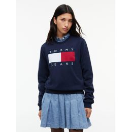 Tommy Jeans Damen Sweatshirt "TJW REG FLAG CREW"dunkelblau, Gr. M, bedruckt, Sweatware, Obermaterial: 100% Baumwolle, Sweatshirts, Baumwolle