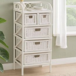 Pharao24.de Badezimmer Regal Badregal Rattan in Wei&szlig; 93 cm hoch