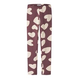 name it M&auml;dchen Leggings "NKFDAVINA AOP SWE LEGGING BRU NOOS"wild ginger aop:with pastel rose tan big hearts, Gr. 140, bedruckt, Jersey,