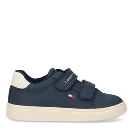 Tommy Hilfiger M&auml;dchen Sneaker, Gr. 32blau, beige, Lederimitat, Schuhe, Halbschuh, Klettschuh im sportlichen Retro-Design