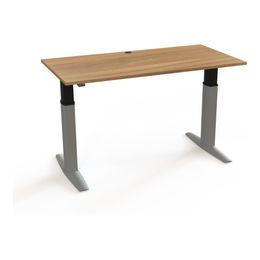 STIER Elektrisch h&ouml;henverstellbarer Schreibtisch 501-23 160 x 80cm Nussbaum/Silber melaminbeschichtet 68-120cm (907751)