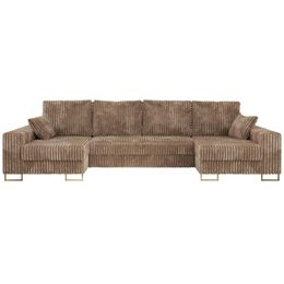 Wohnlandschaft mit Schlaffunktion Dorain braun Ma&szlig;e (cm): B: 312 H: 95 Sofas > Sofas nach Material > Stoffsofas &raquo; Sofa DE