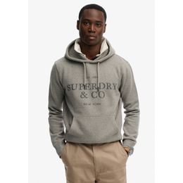 Superdry Herren Kapuzensweatshirt "1954 COMPANY RELAXED HOOD"schwarz vintage grau marl, Gr. L, bedruckt, meliert, angeraute Sweatware, Obermaterial: