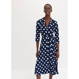bonprix Hemdblusenkleid mit Bindeband (2-tlg.Set), blau, Gr.40/42 (M), zeitloses Hemdblusenkleid mit integriertem Bindeband