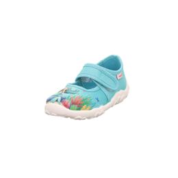 Superfit M&auml;dchen Hausschuh "BONNY WMS: mittel", Gr. 24t&uuml;rkis, Baumwolle, bedruckt, Schuhe, Klettschuh, mit Klettverschluss, Gr&ouml;&szlig;enschablone zum