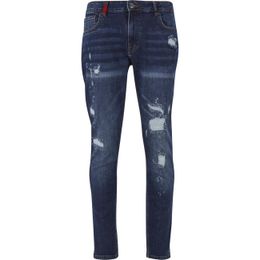 2Y Premium Herren Bequeme Jeans "2Y Premium 2Y EMILIO RIPPED SLIM FIT JEANS"midblau, Gr. 29, unifarben, 98% Baumwolle, 2% Elasthan, Jeans
