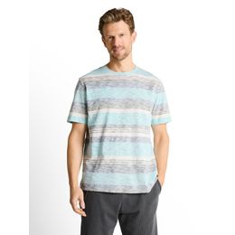 Tom Tailor Herren Kurzarmshirtriver teal multi color stripe, Gr. L, gestreift, Single Jersey, Obermaterial: 100% Baumwolle, Shirts, im Streifen-Design