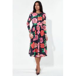 Blumenmuster Midi Skaterkleid mit G&uuml;rtel