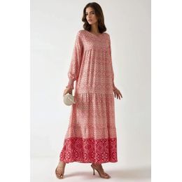 Bedrucktes Viskose-Maxikleid mit Rundhalsausschnitt