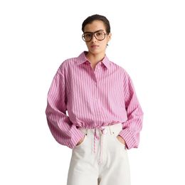 Marc O'Polo Damen Langarmbluse "aus Papertouch-Popeline", pink, Gr. XL, MARC O'POLO DENIM, gestreift, Obermaterial: 69% Baumwolle, 31% Lyocell, Blusen