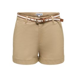 Only Damen Shorts "ONLTRINY MW BELT SHORTS PNT", beige, Gr. S, unifarben, Obermaterial: 98% Baumwolle, 2% Elasthan, Hosen, Baumwollmischung, regular
