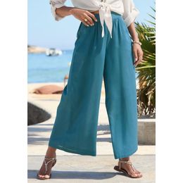 Lascana Culotte 'mit Leinen-Anteil und weitem Bein' blau Gr. 34 f&uuml;r Damen. Figurumspielend