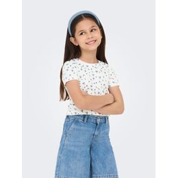 KIDS Only M&auml;dchen T-Shirt "KOGBELLA LIFE SHORT AOP S/S TOP JRS NOOS", wei&szlig;, Gr. 110, Minimalmuster, bedruckt, Feinripp, Obermaterial: 95% Baumwolle,