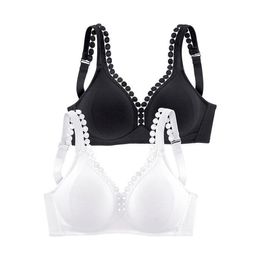 PETITE FLEUR BY LASCANA Soft-BH ', BH ohne B&uuml;gel, Baumwoll-BH' schwarz+wei&szlig; Gr. 75B. Ohne B&uuml;gel. Nachhaltig.