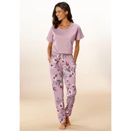 VIVANCE DREAMS BY LASCANA Pyjama pink Gr. 32/34 f&uuml;r Damen. Rundhals und Allover-Druck. Bequem. Nachhaltig.