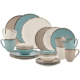 Ambia Home Kombiservice Urban Life, T&uuml;rkis, Wei&szlig;, Taupe, Keramik, 24-teilig, Used look, 400 ml,600 ml, Lfgb, Essen & Trinken, Geschirr, Geschirr-Sets, Kombiservice