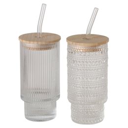 Boltze Partybecher Balona, Trinkgl&auml;ser mit Strohhalm 2er Set 18,8 cm, &Oslash; 7,4 cm, 2 verschiedene Muster im Set skandinavische Deko Online Shop