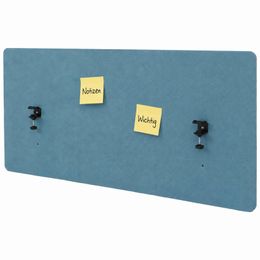 Akustik-Tischtrennwand MCW-G75, B&uuml;ro-Sichtschutz Schreibtisch Pinnwand, doppelwandig Stoff/Textil ~ 60x120cm t&uuml;rkis
