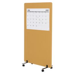 Akustik-Trennwand MCW-G77, B&uuml;ro-Sichtschutz Raumteiler Pinnwand, doppelwandig rollbar Stoff/Textil ~ 147x80cm gelb