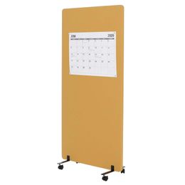Akustik-Trennwand MCW-G77, B&uuml;ro-Sichtschutz Raumteiler Pinnwand, doppelwandig rollbar Stoff/Textil ~ 167x80cm gelb