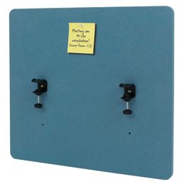 Akustik-Tischtrennwand MCW-G75, B&uuml;ro-Sichtschutz Schreibtisch Pinnwand, doppelwandig Stoff/Textil ~ 60x65cm t&uuml;rkis