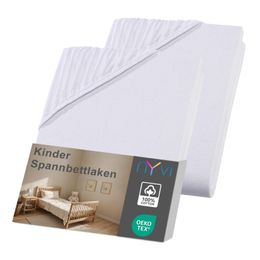 NYVI Kinder Spannbettlaken Junior f&uuml;r Kinderbettmatratzen bis 12cm H&ouml;he - Weich & Anschmiegsam, Rundumgummizug, B&uuml;gelfrei Farbe:wei&szlig;;Gr&ouml;&szlig;e:70x140 cm (2er Pack)