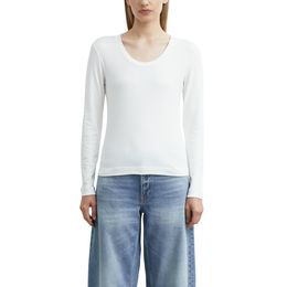 comma, COMMA Damen Langarmshirtwei&szlig;, Gr. 44, unifarben, Single Jersey, Obermaterial: 95% Viskose, 5% Elasthan, Shirts, mit tiefem Rundhals / Viskose-Stretch