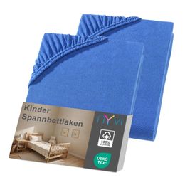 NYVI Kinder Spannbettlaken Junior f&uuml;r Kinderbettmatratzen bis 12cm H&ouml;he - Weich & Anschmiegsam, Rundumgummizug, B&uuml;gelfrei Farbe:royalblau;Gr&ouml;&szlig;e:70x140 cm (2er Pack)