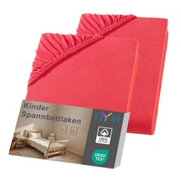 NYVI Kinder Spannbettlaken Junior f&uuml;r Kinderbettmatratzen bis 12cm H&ouml;he - Weich & Anschmiegsam, Rundumgummizug, B&uuml;gelfrei Farbe:rot;Gr&ouml;&szlig;e:70x140 cm (2er Pack)