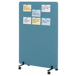Akustik-Trennwand MCW-G77, B&uuml;ro-Sichtschutz Raumteiler Pinnwand, doppelwandig rollbar Stoff/Textil ~ 127x80cm t&uuml;rkis