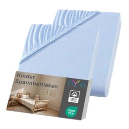 NYVI Kinder Spannbettlaken Junior f&uuml;r Kinderbettmatratzen bis 12cm H&ouml;he - Weich & Anschmiegsam, Rundumgummizug, B&uuml;gelfrei Farbe:hellblau;Gr&ouml;&szlig;e:70x140 cm (2er Pack)