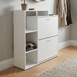 FineBuy Schuhkipper Holz 2 F&auml;cher Wei&szlig; 12 Paar Schuhe Schuhschrank Schuhkommode Ablage