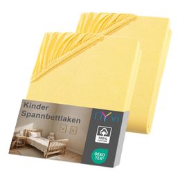 NYVI Kinder Spannbettlaken Junior f&uuml;r Kinderbettmatratzen bis 12cm H&ouml;he - Weich & Anschmiegsam, Rundumgummizug, B&uuml;gelfrei Farbe:gelb;Gr&ouml;&szlig;e:70x140 cm (2er Pack)