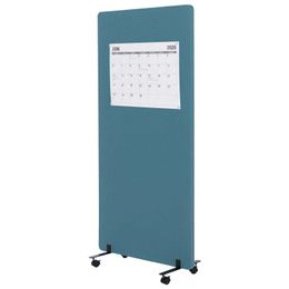 Akustik-Trennwand MCW-G77, B&uuml;ro-Sichtschutz Raumteiler Pinnwand, doppelwandig rollbar Stoff/Textil ~ 167x80cm t&uuml;rkis