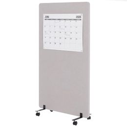 Akustik-Trennwand MCW-G77, B&uuml;ro-Sichtschutz Raumteiler Pinnwand, doppelwandig rollbar Stoff/Textil ~ 147x80cm beige
