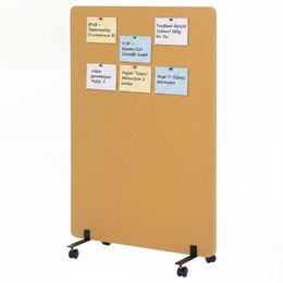 Akustik-Trennwand MCW-G77, B&uuml;ro-Sichtschutz Raumteiler Pinnwand, doppelwandig rollbar Stoff/Textil ~ 127x80cm gelb