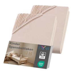 NYVI Kinder Spannbettlaken Junior f&uuml;r Kinderbettmatratzen bis 12cm H&ouml;he - Weich & Anschmiegsam, Rundumgummizug, B&uuml;gelfrei Farbe:beige;Gr&ouml;&szlig;e:70x140 cm (2er Pack)